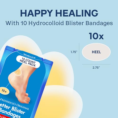 Dr. Frederick's Original Better Blister Bandages - 10 ct Heel Pack - Water Resistant Hydrocolloid Bandages for Foot, Heel Blister Prevention & Recovery - Blister Pads