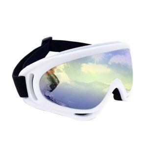 ski goggles snowboard glasses - snow windproof and uv protection lens - adjustable straps - flexible frame for skiing, snowboarding, motorcycling, skating, sliding, snowmobile - kids & adults (white)