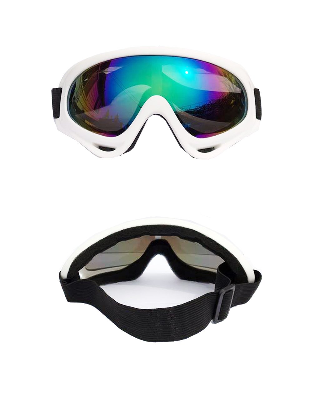 Ski Goggles Snowboard Glasses - Snow Windproof and UV Protection Lens - Adjustable Straps - Flexible Frame for Skiing, Snowboarding, Motorcycling, Skating, Sliding, Snowmobile - Kids & Adults (White)