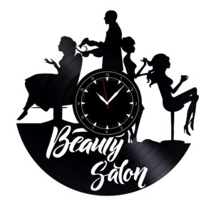 beauty salon vinyl record clock 12" - wall clock beauty shop - best gift for beauty salon lovers - original wall home decoration (one pack)