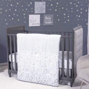 trend lab sprinkle stars 3 piece crib bedding set, gender-neutral color palette, includes quilt, fitted crib sheet and skirt