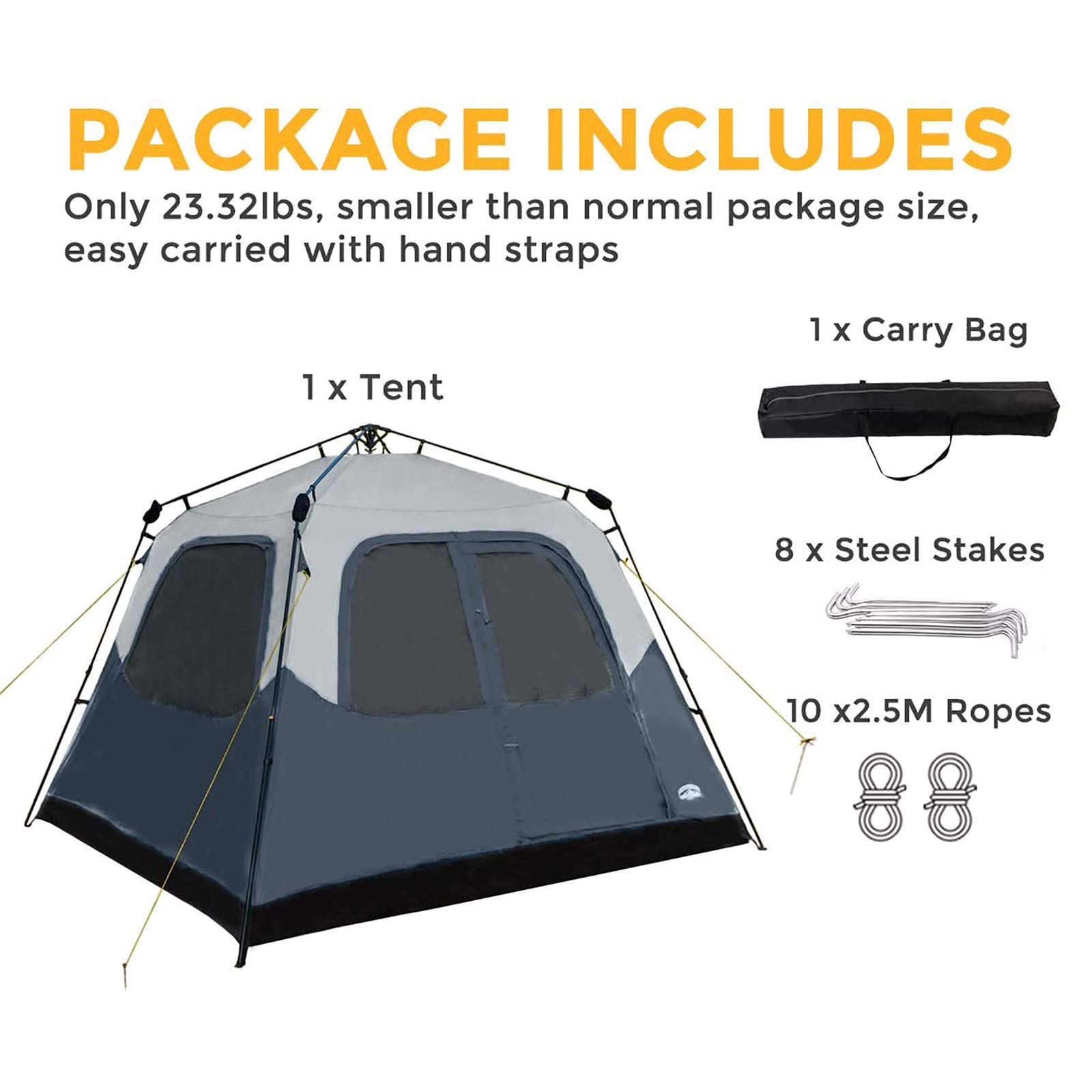 Pacific Pass 6 Person Instant Family Cabin Tent, Water Resistant, Easy Set Up - Navy/Gray