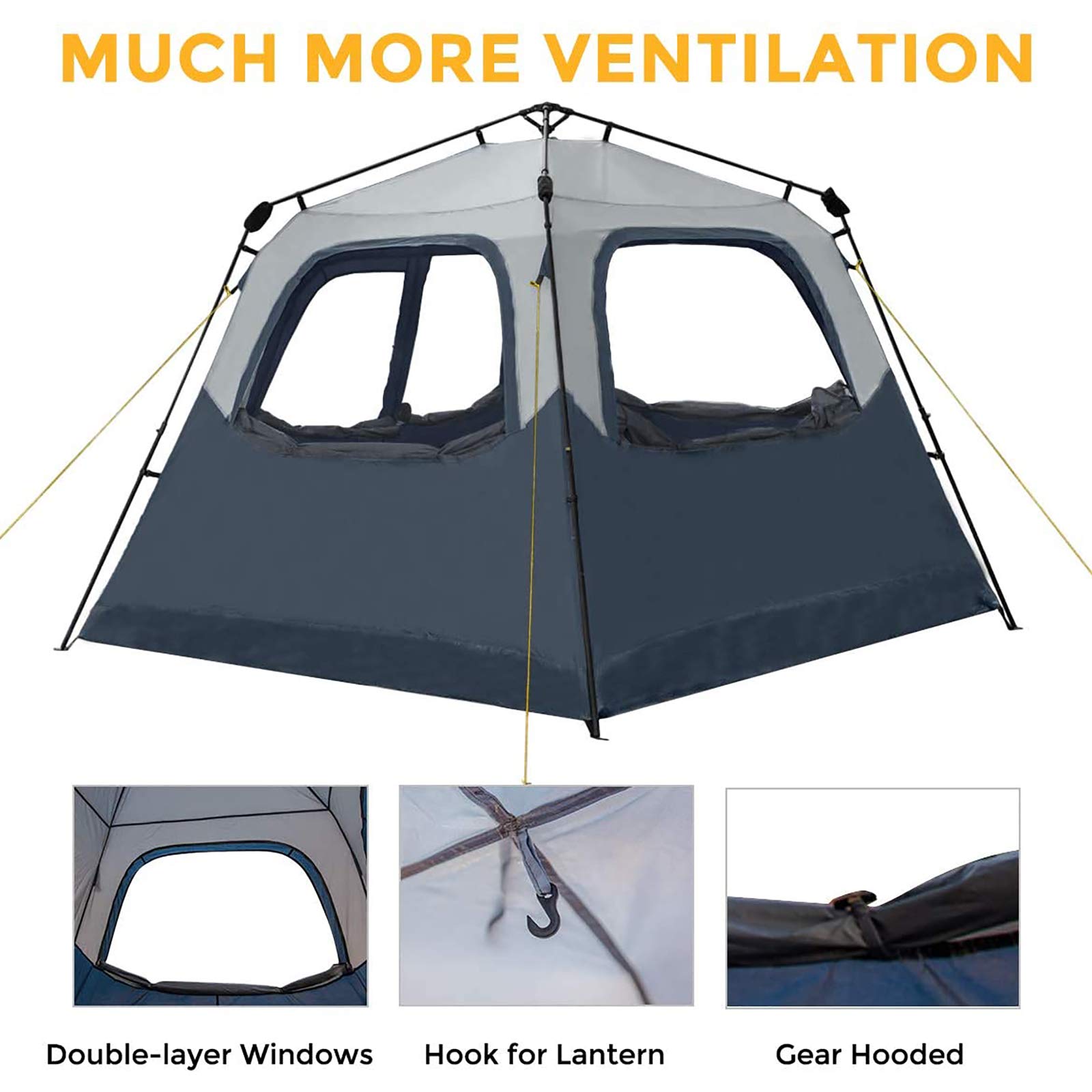 Pacific Pass 6 Person Instant Family Cabin Tent, Water Resistant, Easy Set Up - Navy/Gray