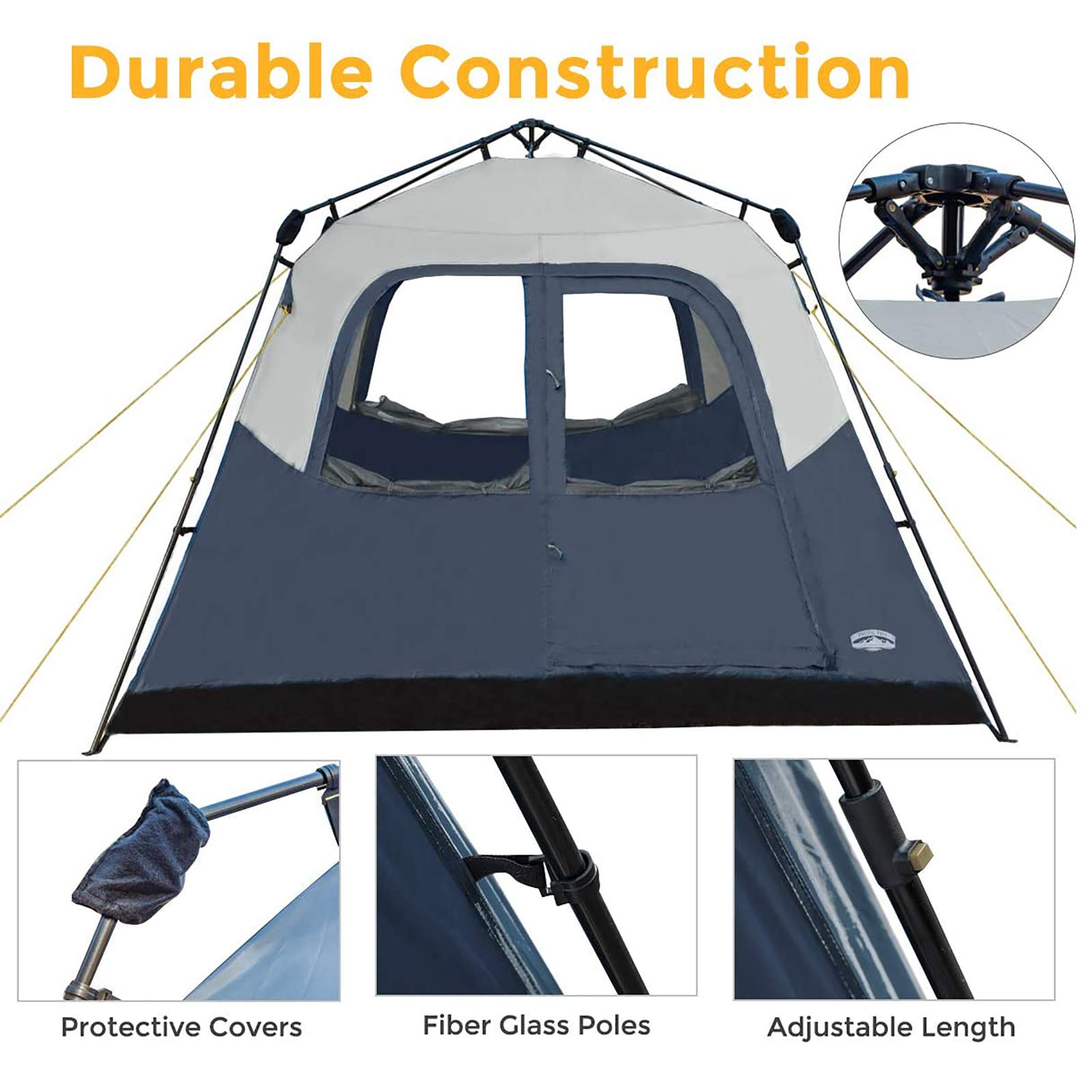 Pacific Pass 6 Person Instant Family Cabin Tent, Water Resistant, Easy Set Up - Navy/Gray