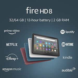 fire hd 8 tablet, 8" hd display, 32 gb, (2020 release), designed for portable entertainment, twilight blue