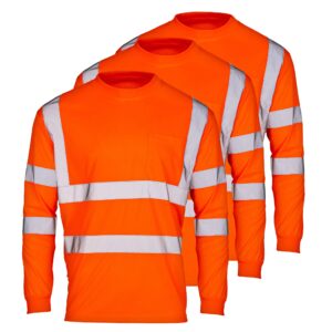 suni apparel high visibility shirts for men - long sleeve construction hi vis reflective safety shirts for men yellow orange (l, orange (3pk))