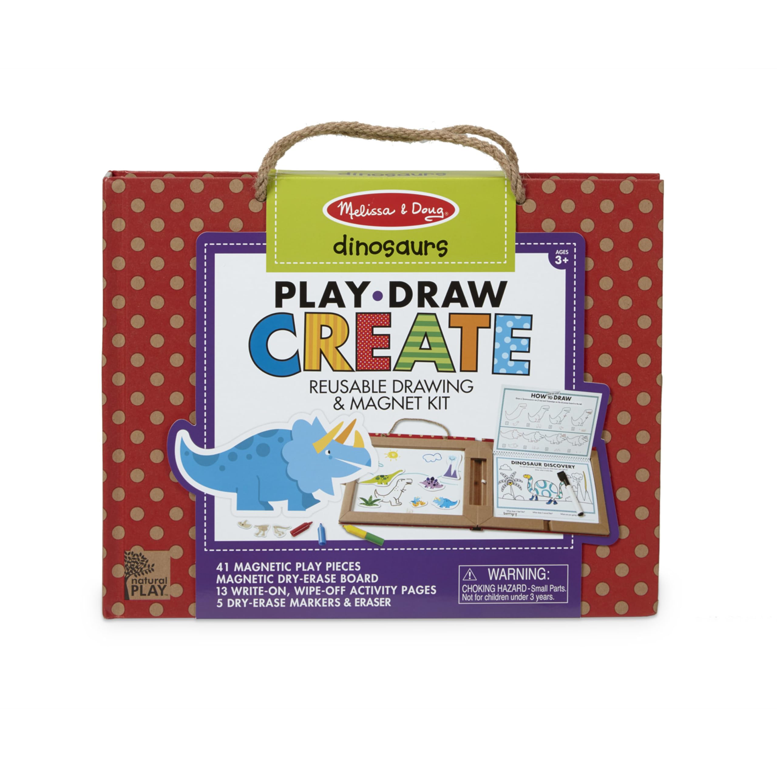 Melissa & Doug Natural Play: Play, Draw, Create Reusable Drawing & Magnet Kit – Dinosaurs (41 Magnets, 5 Dry-Erase Markers)