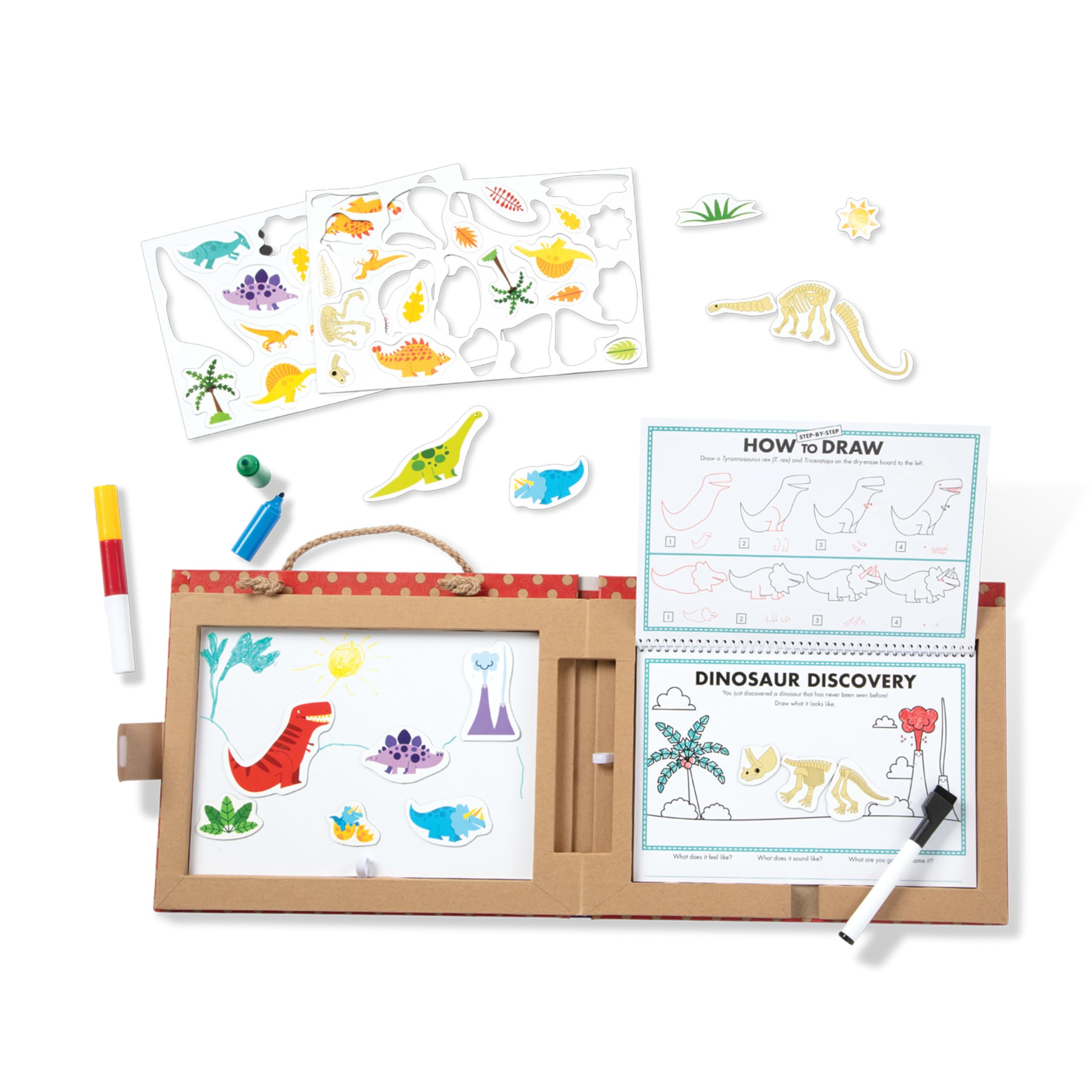 Melissa & Doug Natural Play: Play, Draw, Create Reusable Drawing & Magnet Kit – Dinosaurs (41 Magnets, 5 Dry-Erase Markers)