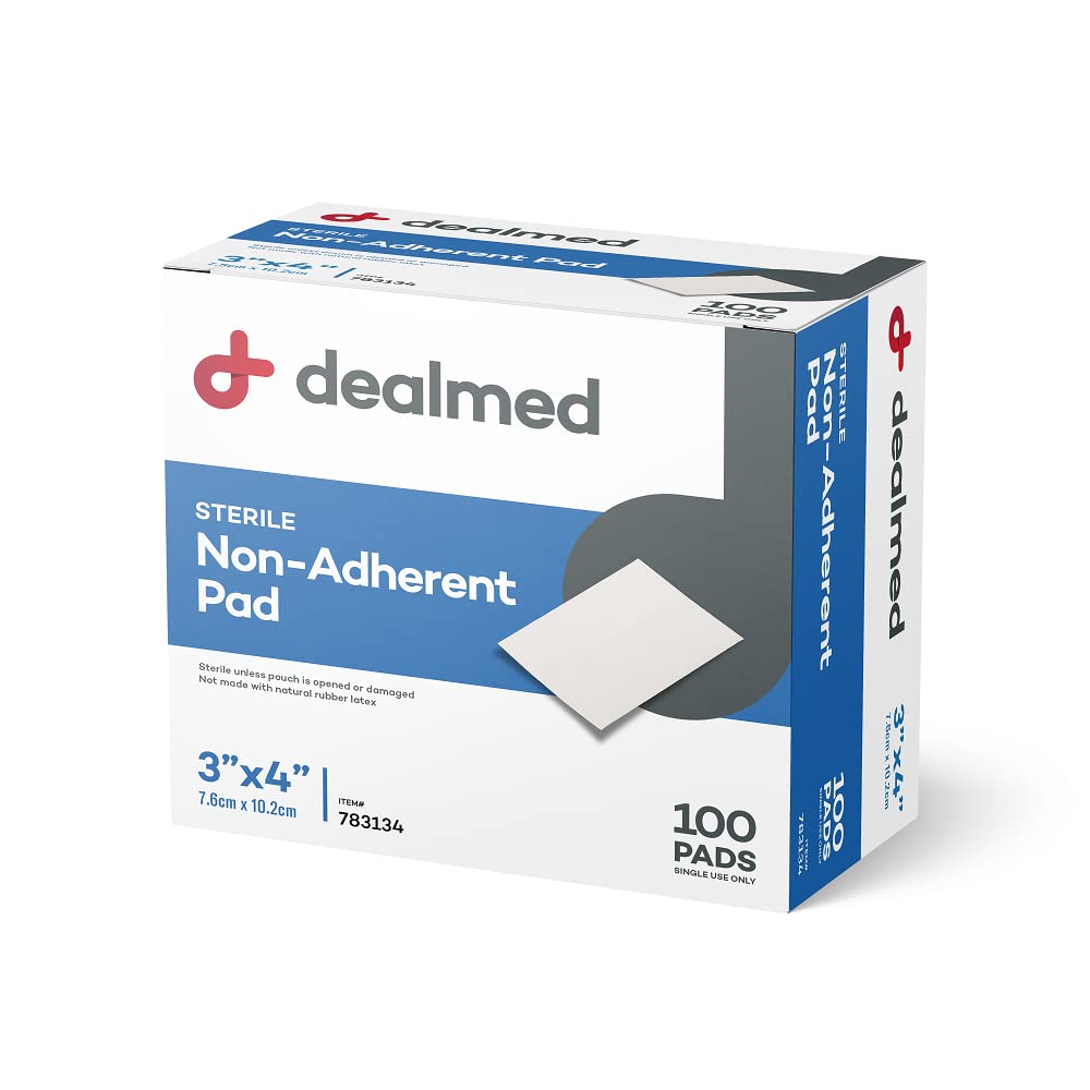 Dealmed Sterile Non-Adherent 3" x 4" Gauze Pads – 100 Count (1 Pack) Non-Adhesive Wound Dressing, Highly Absorbent, Non-Stick, Individually Wrapped for Extra Protection (Box of 100)