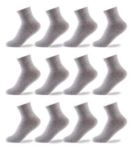 oohmy boys socks 12-pack boys' and girls unisex socks cotton athletic ankle socks kids toddler (mid-gray, xl (13-15 years old))