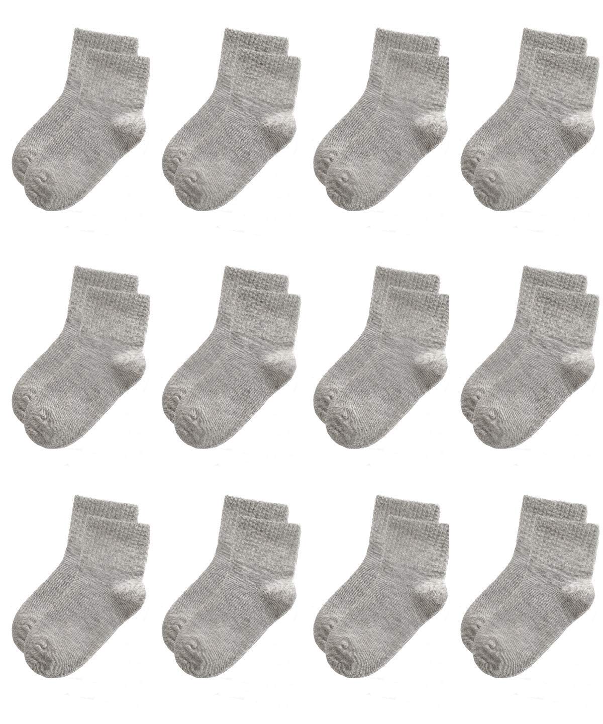 Oohmy Boys Socks 12-Pack Boys' and Girls Unisex Socks Cotton Athletic Ankle Socks Kids Toddler (Mid-Gray, XL (13-15 years old))