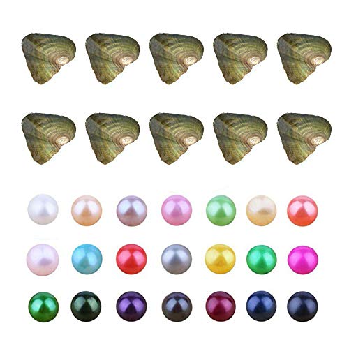 10PC Freshwater Pearl Cultured Love Wish Pearl Oyster with Round Pearl Inside for Pearl Gift Fun for Children Family Friends Party Oyster with Pearls Inside(7-8mm, 10PC)