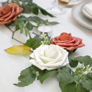 Floroom Artificial Flowers 25pcs Real Looking Ivory Foam Fake Roses with Stems for DIY Wedding Bouquets White Bridal Shower Centerpieces Arrangements Party Tables Decorations