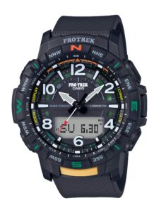 casio men's pro trek bluetooth connected quartz sport watch with resin strap, black, 22.2 (model: prt-b50-1cr)