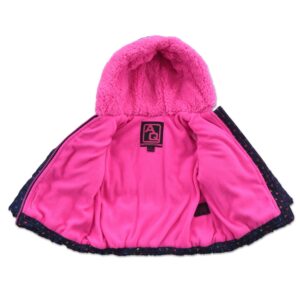 Arctic Quest Toddler Girls Metallic Rainbow Heart Print Snowsuit Fleece Lined Hooded Jacket and Bib Set, Navy Blue & Pink, 5/6