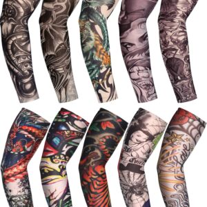 Boao 20 Pcs Men's Cooling Arm Sleeves Long Fingerless Arm Cover Anti Slip UV Protection Sun Temporary Tattoo Arm Sleeves (Novelty Style,Medium)