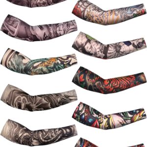 Boao 20 Pcs Men's Cooling Arm Sleeves Long Fingerless Arm Cover Anti Slip UV Protection Sun Temporary Tattoo Arm Sleeves (Novelty Style,Medium)