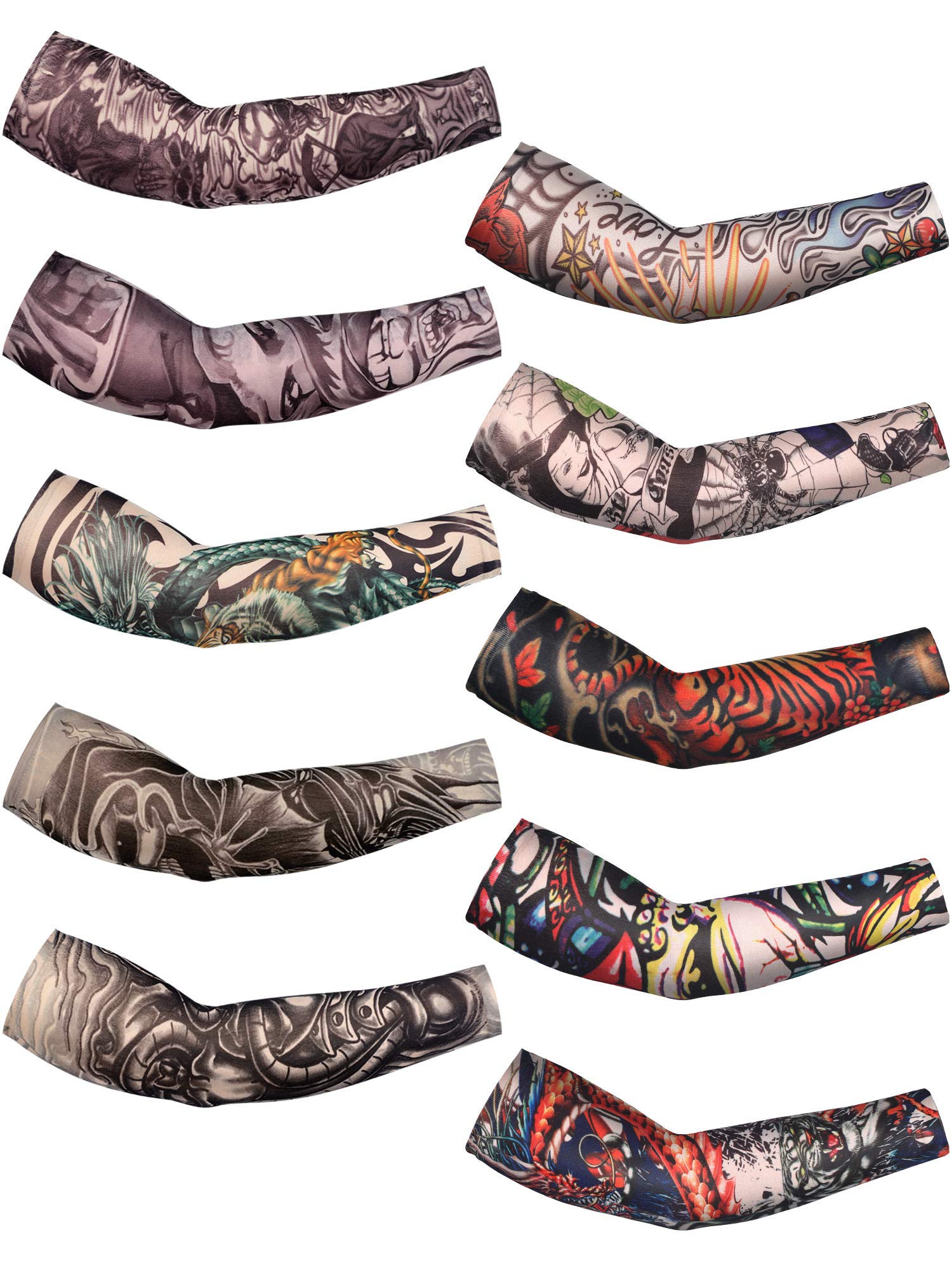 Boao 20 Pcs Men's Cooling Arm Sleeves Long Fingerless Arm Cover Anti Slip UV Protection Sun Temporary Tattoo Arm Sleeves (Novelty Style,Medium)