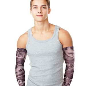 Boao 20 Pcs Men's Cooling Arm Sleeves Long Fingerless Arm Cover Anti Slip UV Protection Sun Temporary Tattoo Arm Sleeves (Novelty Style,Medium)