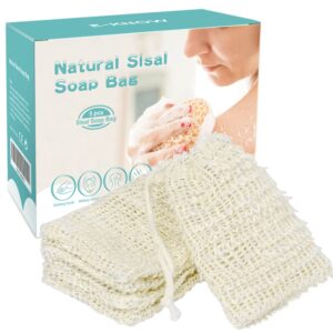 e-know soap bag, 5 pack natural sisal soap saver, zero waste plastic-free soap net, foaming and drying the soap, massage, peeling