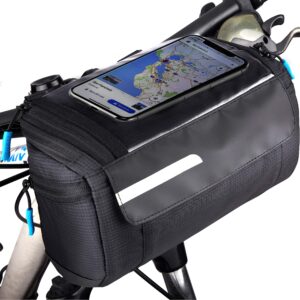 obova bike handlebar bag 4l, waterproof 4-layer bike bags for bicycles with phone holder, bike handlebar bags, bicycle handlebar bag for road, mountain