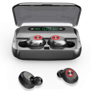 true wireless earbuds t10 bluetooth 5.0 headphones, sports in-ear tws stereo mini headset w/mic extra bass ipx7 waterproof, instant pairing with charging case noise cancelling earbuds earphones