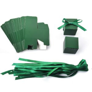 AWELL Dark Green Gift Candy Box Bulk 2x2x2 inches with Green Ribbon Party Favor Box,Pack of 50