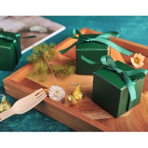 AWELL Dark Green Gift Candy Box Bulk 2x2x2 inches with Green Ribbon Party Favor Box,Pack of 50