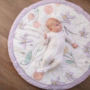 JumpOff Jo – Baby Quilted Floor Mat for Tummy Time Play, Soft & Safe Crawling Mat for Babies, 36" Portable Baby Play Mat for Playdates, Traveling - Fairy Blossom Pink