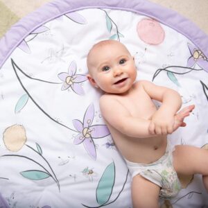 JumpOff Jo – Baby Quilted Floor Mat for Tummy Time Play, Soft & Safe Crawling Mat for Babies, 36" Portable Baby Play Mat for Playdates, Traveling - Fairy Blossom Pink