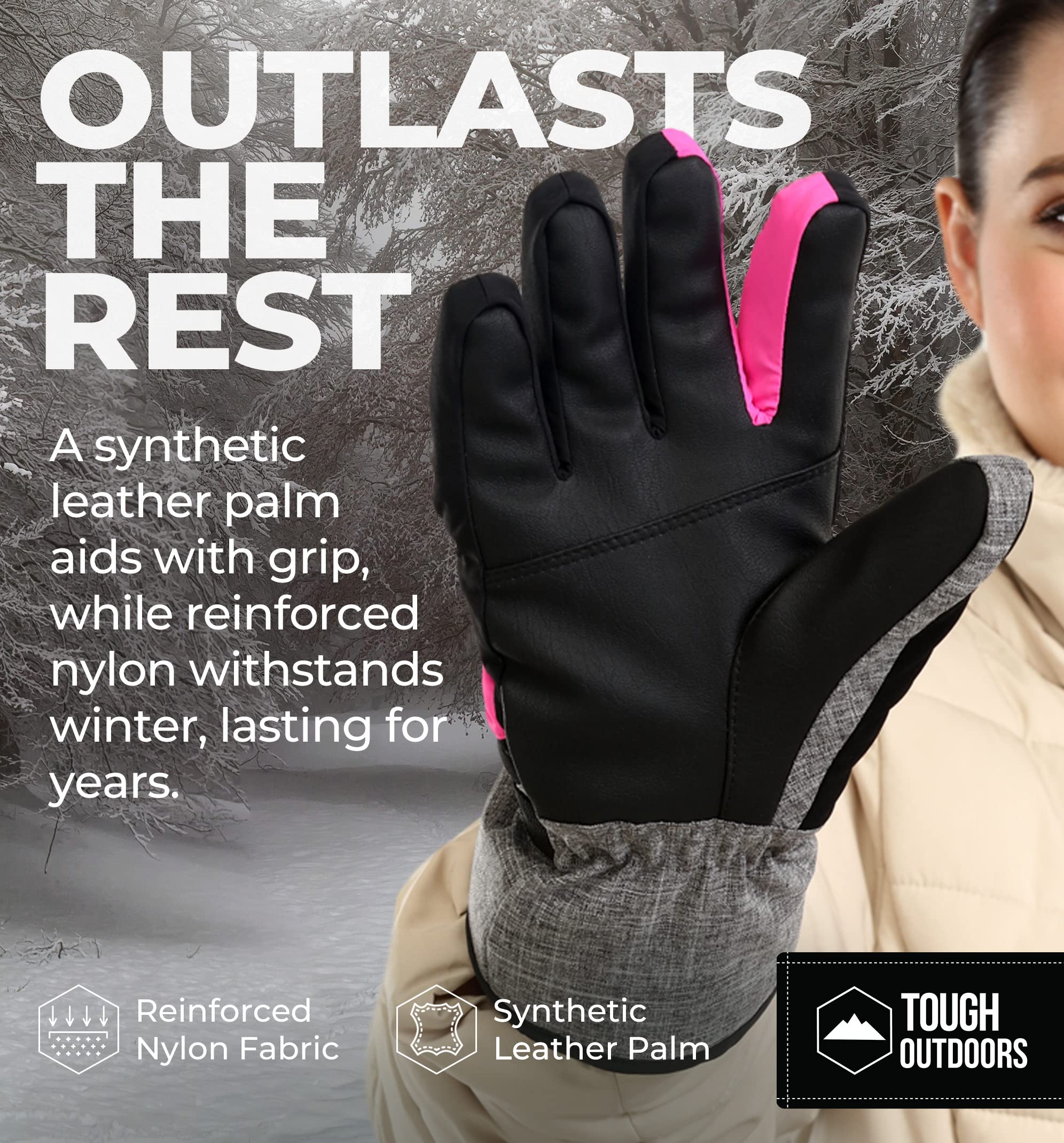 Tough Outdoors Women's Ski Gloves - Womens Snow Gloves - Winter Waterproof Snow Gloves - Adult Snow Gloves - Ladies Snowboarding Gloves