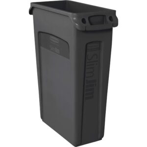 rubbermaid commercial products slim jim trash can waste bin with venting channels, black, for kitchen/office/workspace, pack of 4