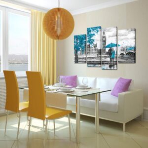 KREATIVE ARTS Black and White Wall Art HD Prints Landscape Canvas Paintings Blue London Street Artwork Man and Woman Under Red Umbrella Modern Wall Decor Pictures