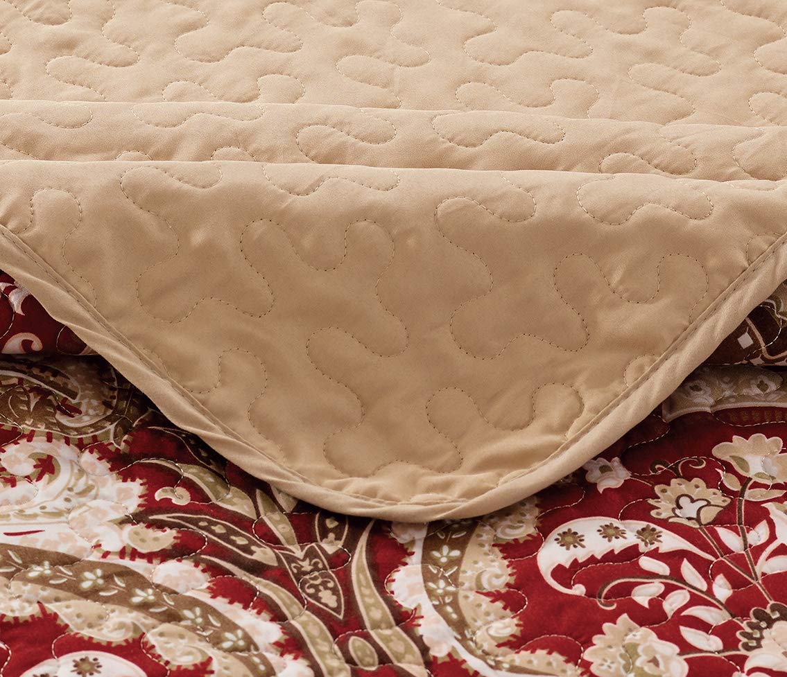 Kids Zone Home Linen Bedspread Set Damask Pattern Taupe Burgundy Brown New (King/California King)