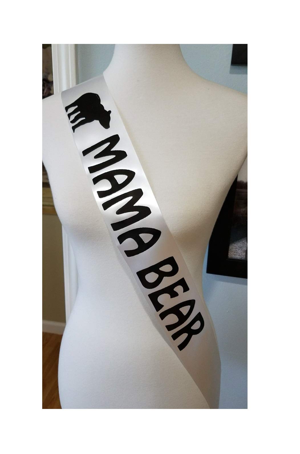 Mama Bear Baby Shower Sash & Daddy to Be Badge White & Black with Rhinestone Pin by Amy's Bubbling Boutique