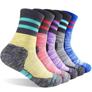 feideer 5 pairs women's hiking walking outdoor recreation socks wicking cushion crew socks (5ws18205-m)