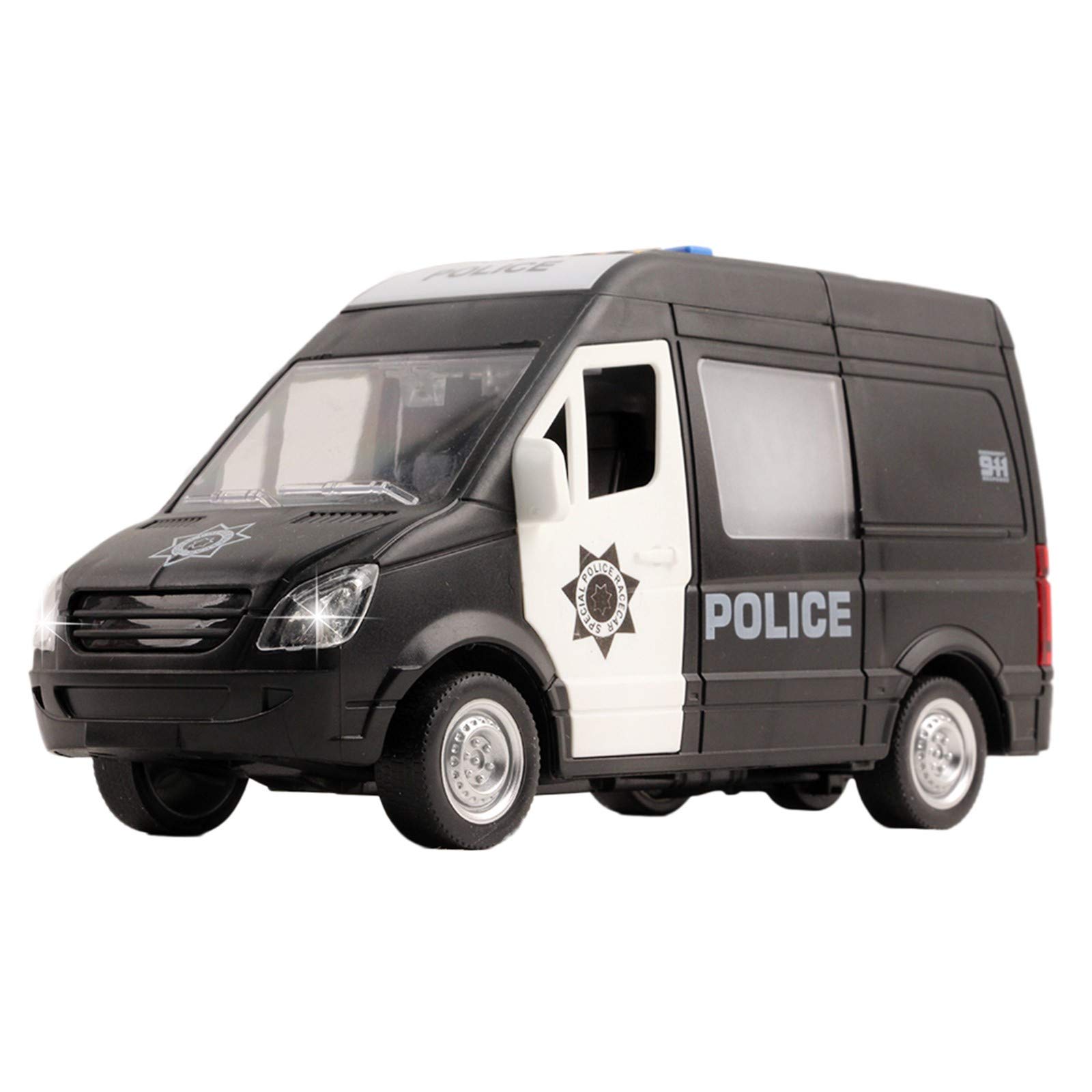 Vokodo Police Truck Rescue Car 1:16 Scale Friction Power with Lights and Sounds Durable Kids SWAT Transport Vehicle Push and Go Pretend Play Toy Cop Van Great Gift for Children Boys Girls Toddlers