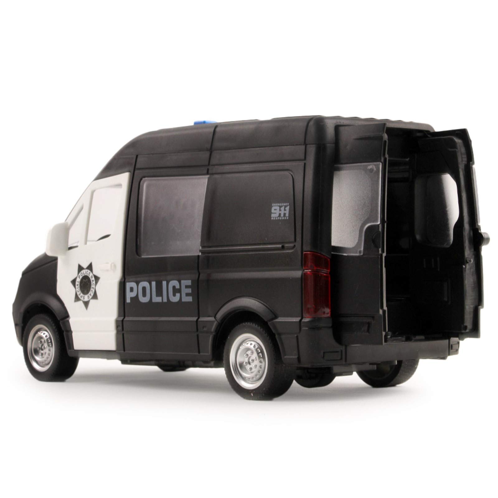 Vokodo Police Truck Rescue Car 1:16 Scale Friction Power with Lights and Sounds Durable Kids SWAT Transport Vehicle Push and Go Pretend Play Toy Cop Van Great Gift for Children Boys Girls Toddlers