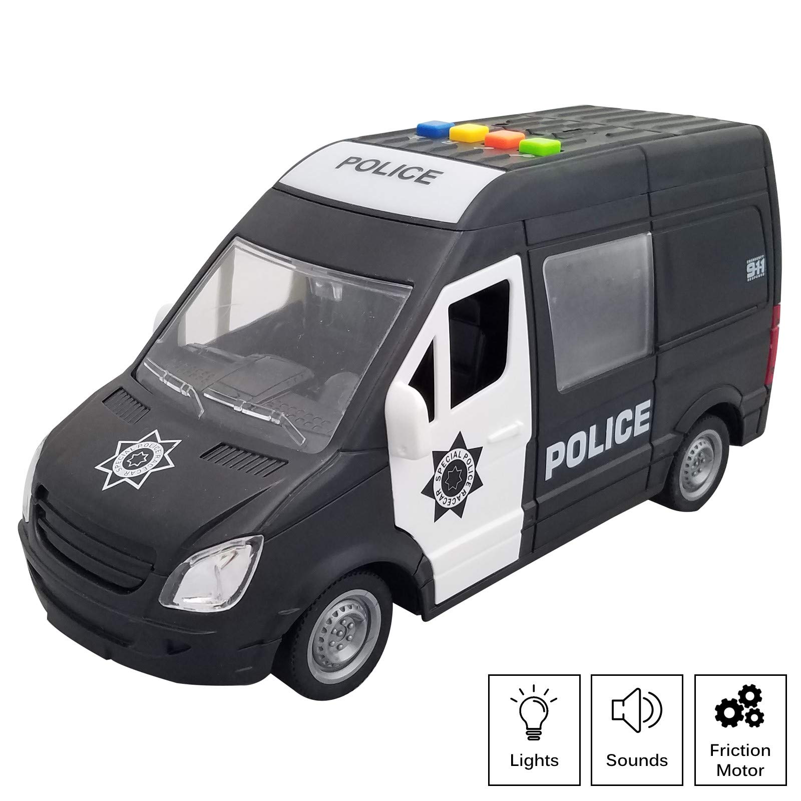 Vokodo Police Truck Rescue Car 1:16 Scale Friction Power with Lights and Sounds Durable Kids SWAT Transport Vehicle Push and Go Pretend Play Toy Cop Van Great Gift for Children Boys Girls Toddlers