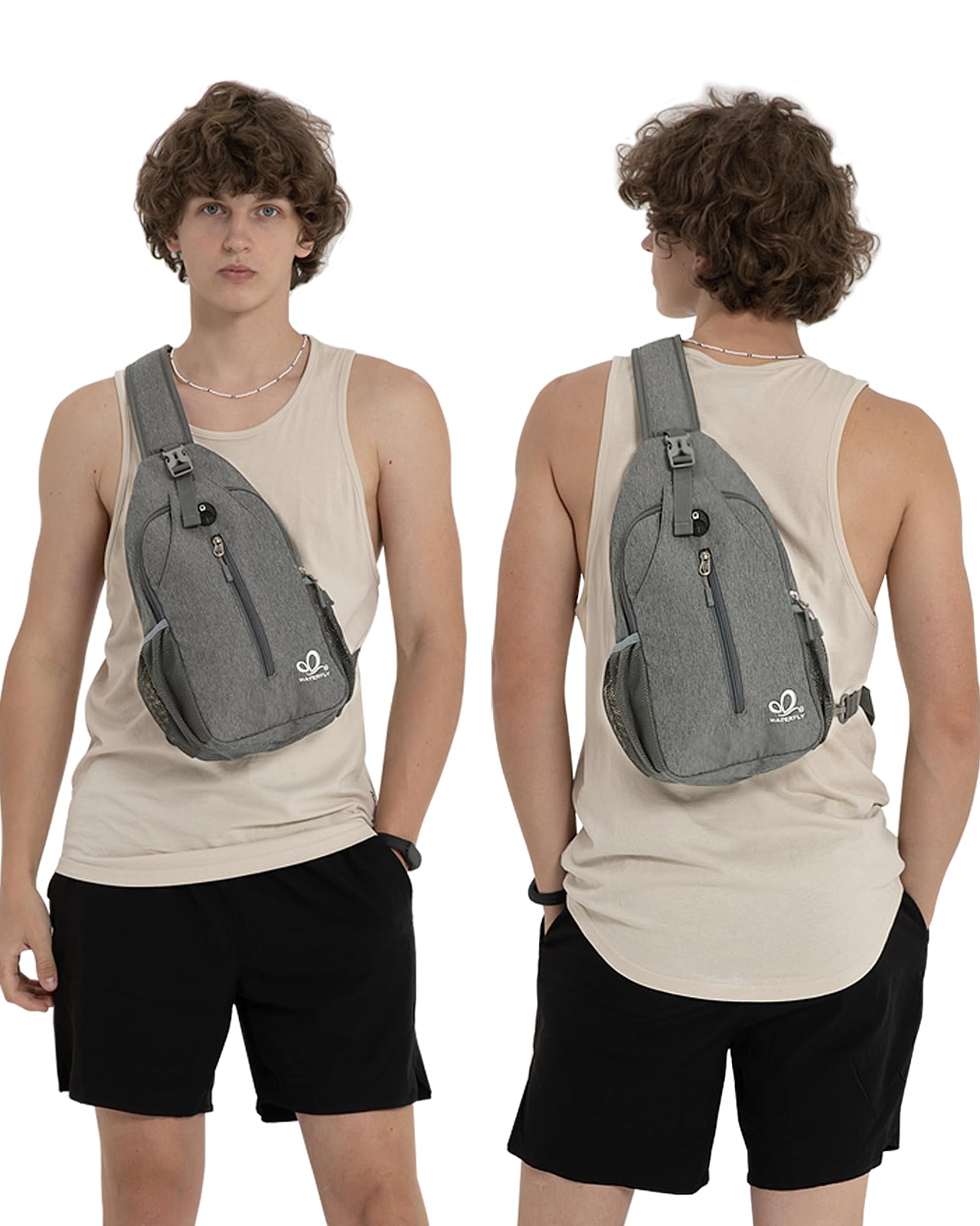 WATERFLY Crossbody Sling Backpack Sling Bag Travel Hiking Chest Bags Daypack (Dark gray)