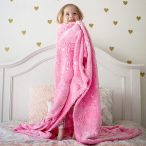 Princess Blanket Glow in The Dark Luminous Magical Blanket for Little Girls - Soft Plush Pink Fantasy Castle Blanket Throw for Kids - Large 60in x 50in Glowing Stars Blankets Gift for Girls