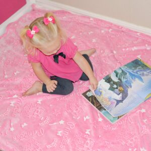 Princess Blanket Glow in The Dark Luminous Magical Blanket for Little Girls - Soft Plush Pink Fantasy Castle Blanket Throw for Kids - Large 60in x 50in Glowing Stars Blankets Gift for Girls