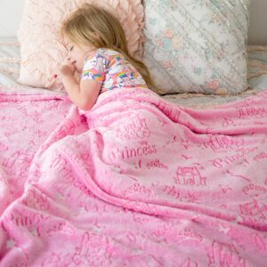 Princess Blanket Glow in The Dark Luminous Magical Blanket for Little Girls - Soft Plush Pink Fantasy Castle Blanket Throw for Kids - Large 60in x 50in Glowing Stars Blankets Gift for Girls