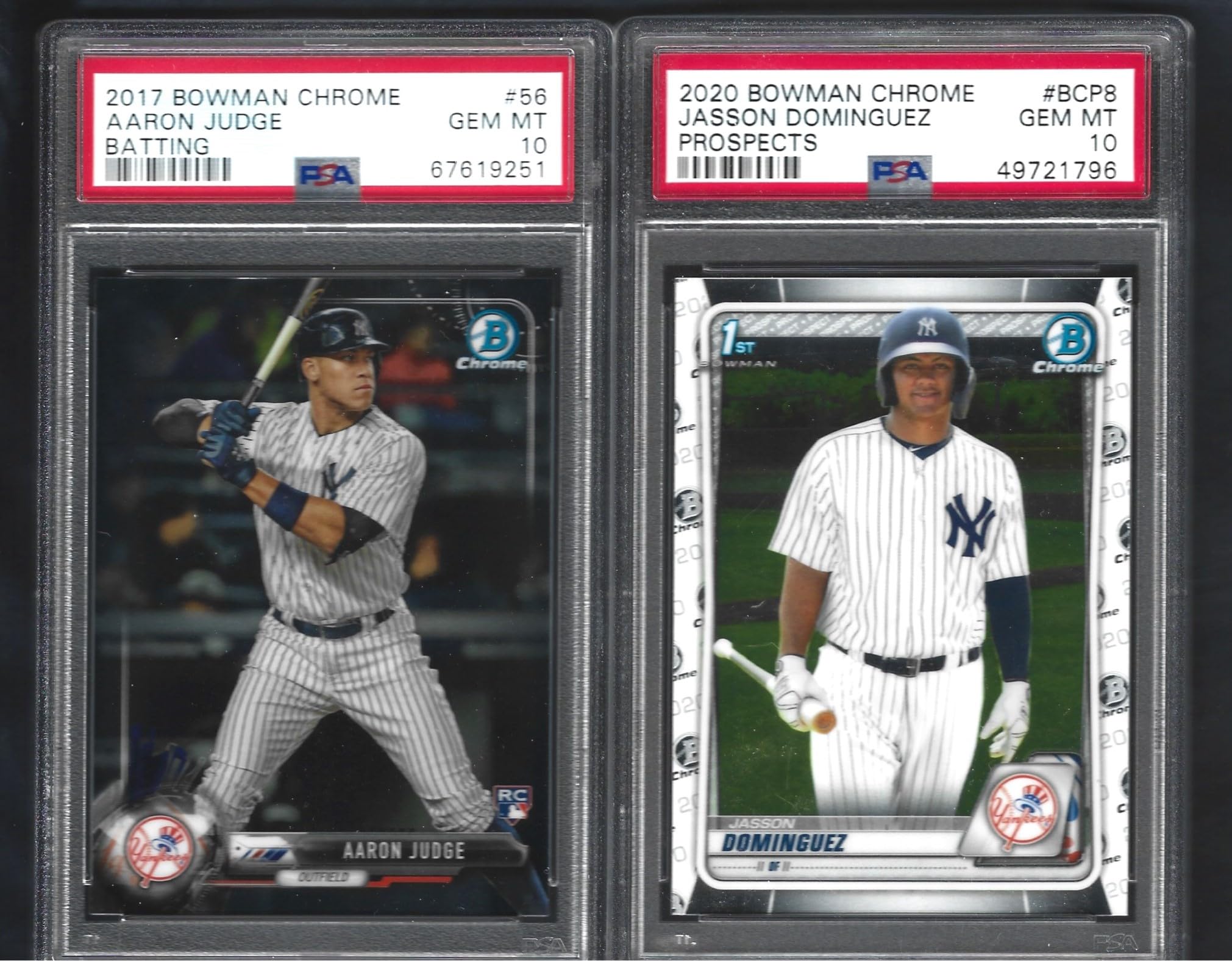 PSA 10 BOWMAN CHROME AARON JUDGE & JASSON DOMINGUEZ 2 CARD ROOKIE LOT GRADED PSA GEM MINT 10 YANKEES SUPERSTARS