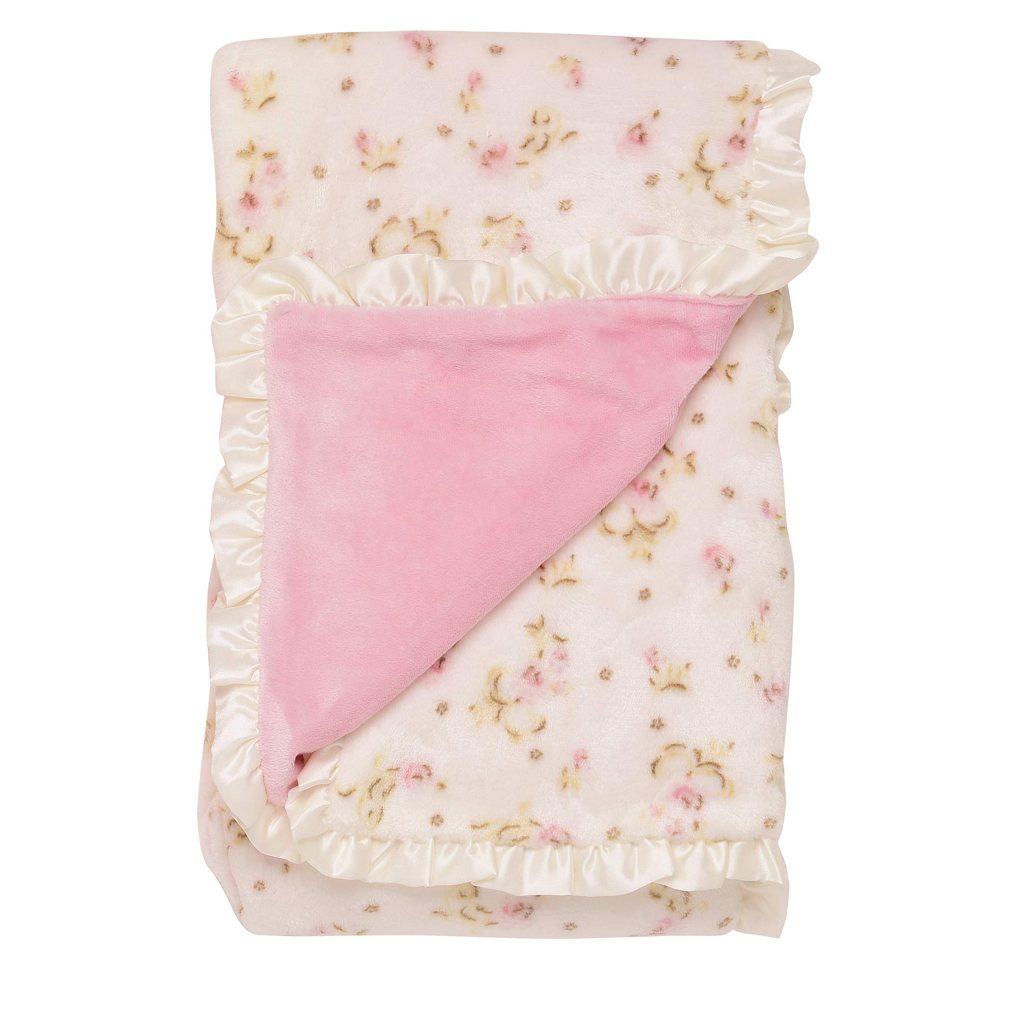 Little Me 2-Ply Reversible Appliquéd Luxe Baby Blanket with Satin Binding (Vintage Rose, 30"x40")