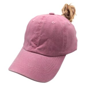 waldeal girls' cute ponytail hat distressed adjustable kids plain baseball dad cap pink