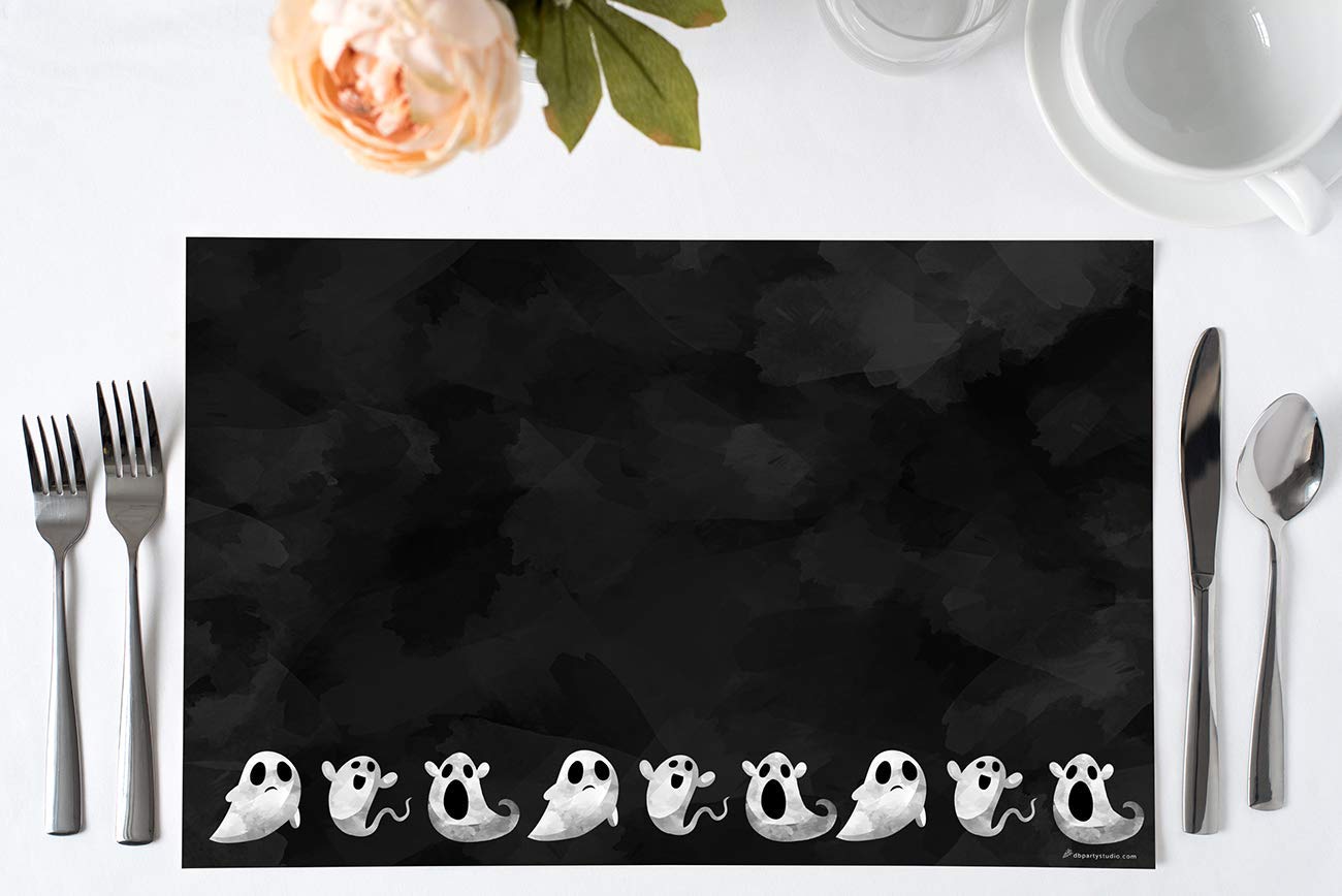 DB Party Studio Ghost Halloween Paper Placemats 25 Count Set Adult Teen Costume Parties Dining Brunch Lunch Disposable Easy Cleanup 17" x 11" Fall Seasonal Kitchen Table Setting Decor Place Mats