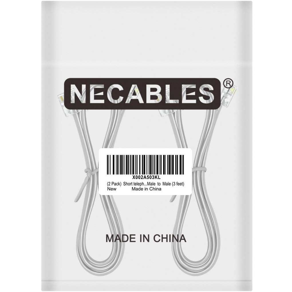 NECABLES 2Pack Phone Cord 3ft Telephone Cord Phone Line Cord RJ11 6P4C Male to Male for Landline Phone and Fax - 3 Feet