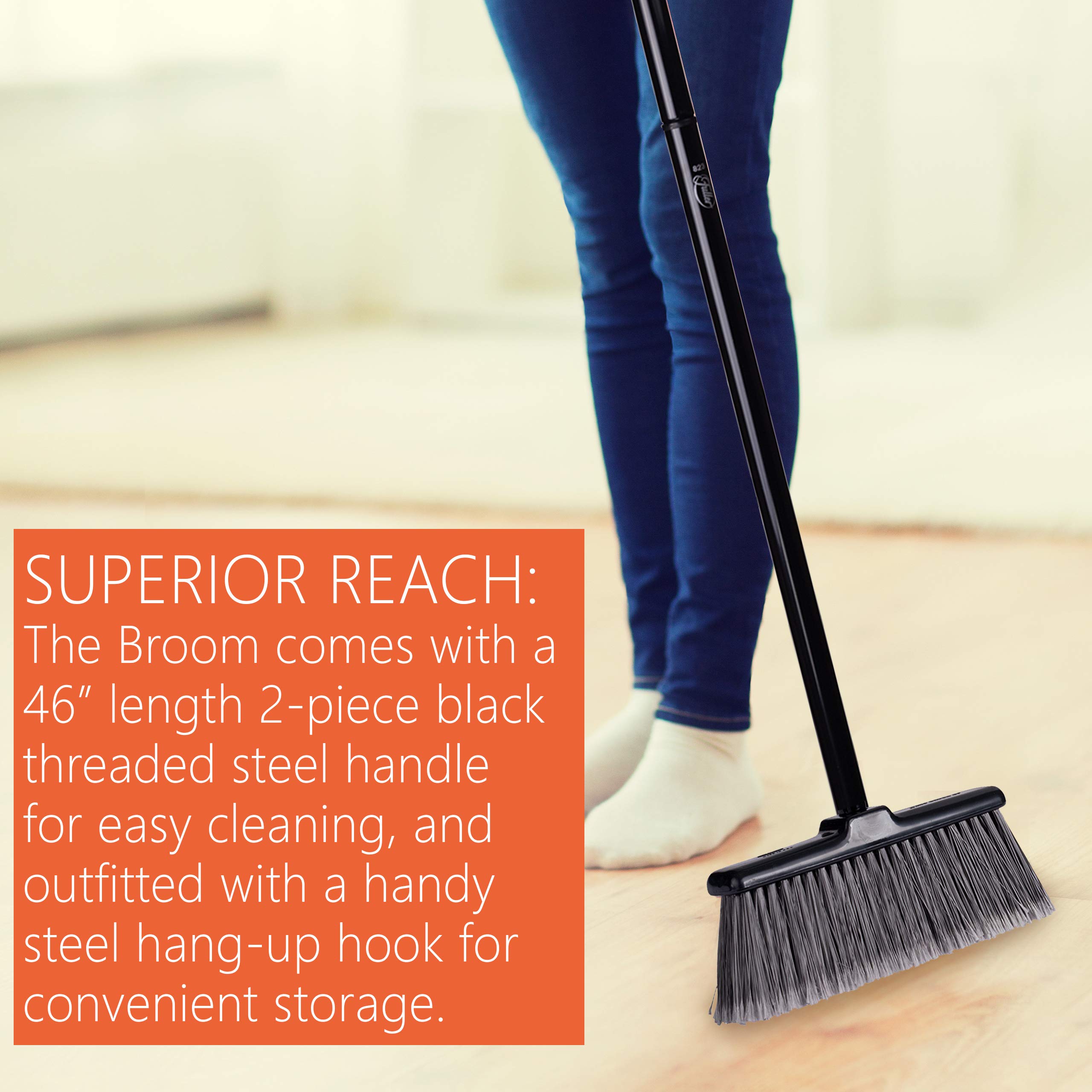 Fuller Brush Kitchen Broom - Long Handle with Wide Sweeper Broom - Helps Clean Hard-to-Reach Areas Perfect for Small Particles, Crumbs, Sand, Dust and More Ideal for Home Use