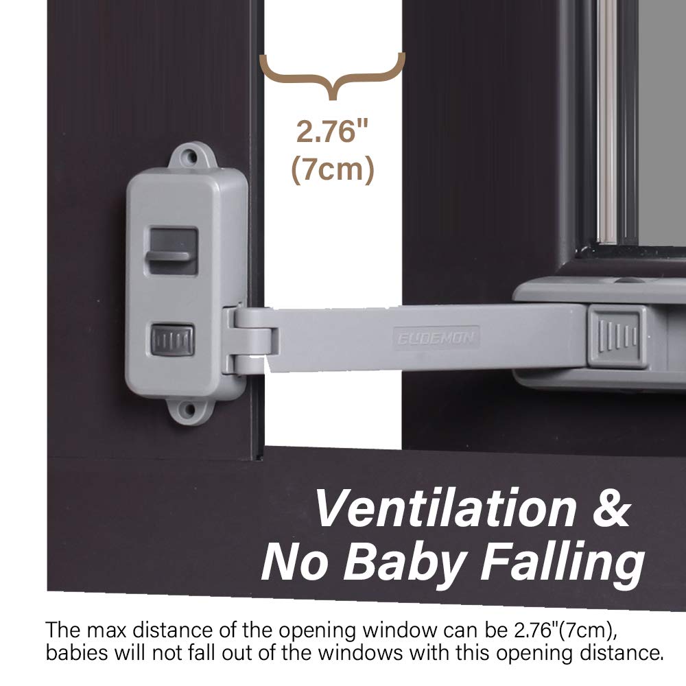 EUDEMON Window Lock Children Protection Window Restrictor Child Safety Window Stopper Falling Prevention Locks Limiter Easy to Install and Use 3M VHB Adhesive no Tools Need or Drill